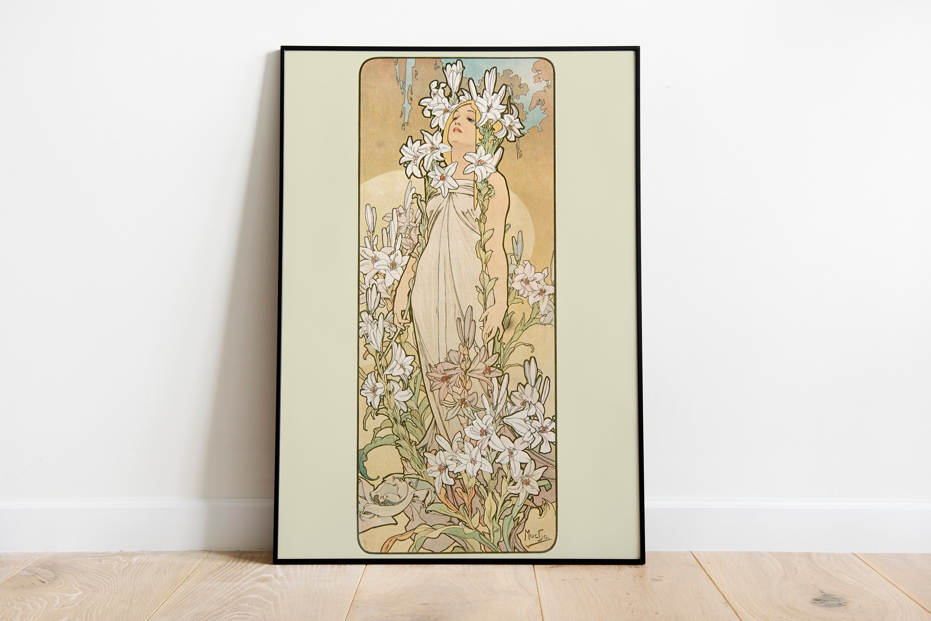 Art Nouveau Lilium Alphonse Mucha the Four Flowers Premium Semi-glossy ...