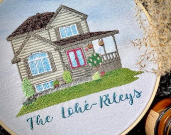 Hand Stitched House Portrait, Custom House Embroidery, Home Portrait ...