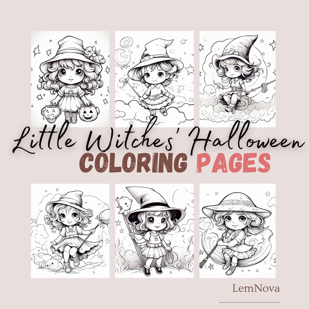 Little Witches' Halloween/magical Coloring Pages for Kids/halloween ...