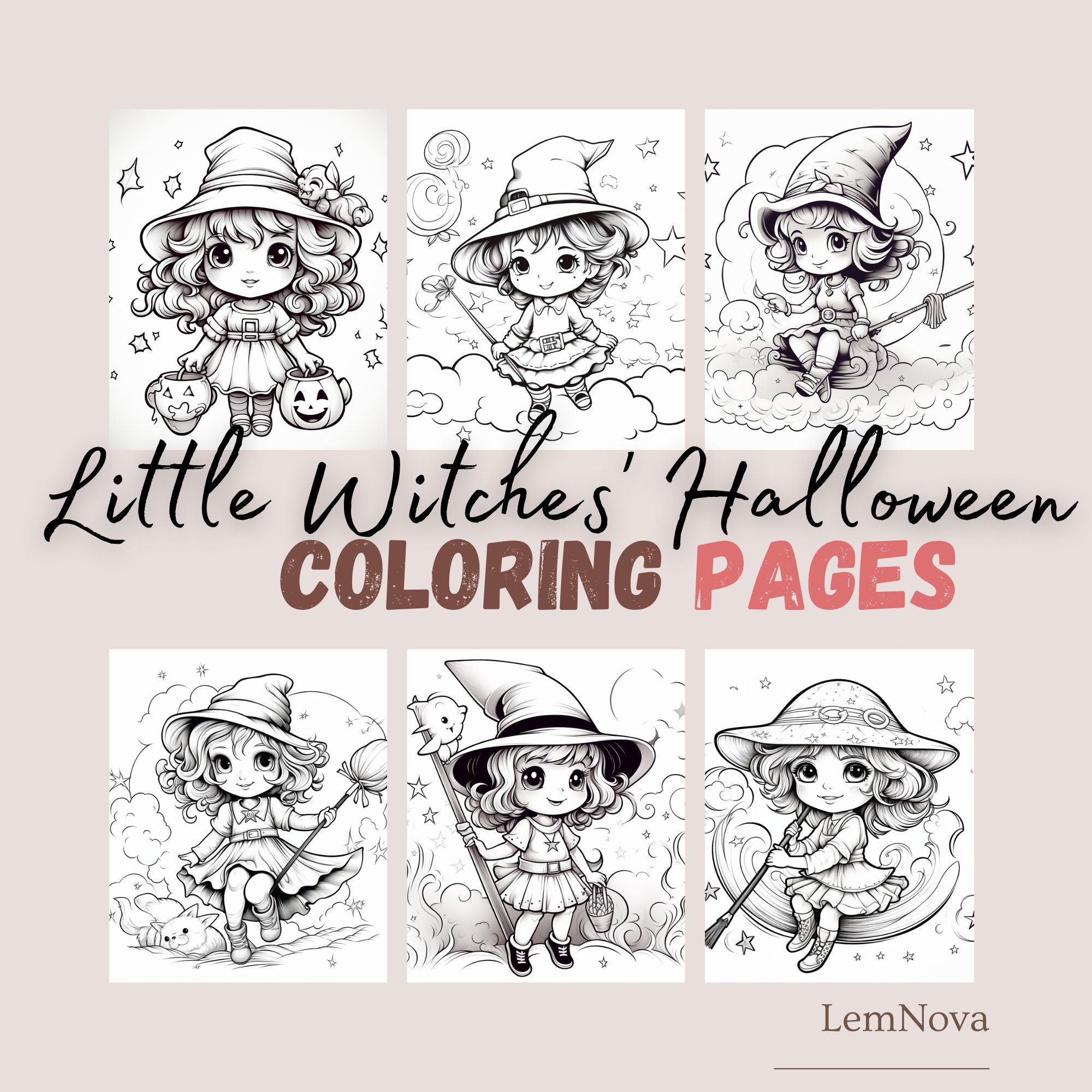 Little Witches' Halloween/magical Coloring Pages for Kids/halloween ...