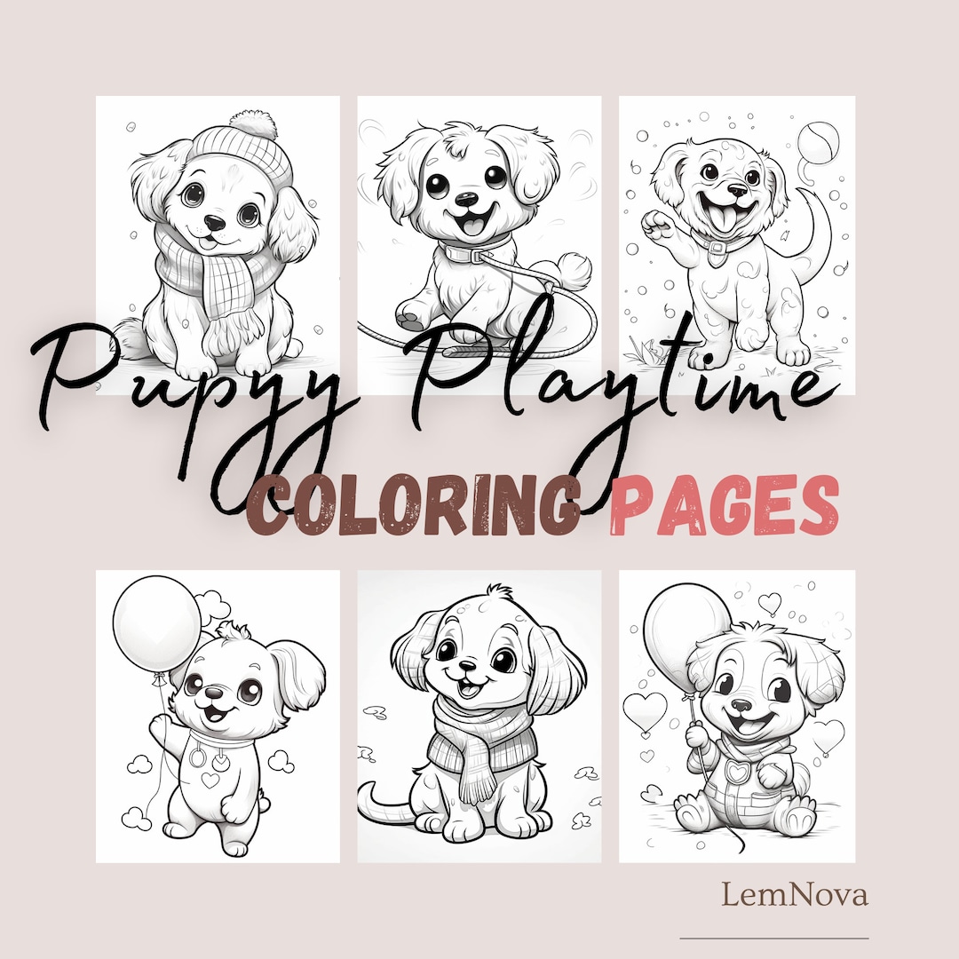 Puppy Playtime Coloring Pages for Kids/cute/cuddly/dogs/pdf/birthday ...