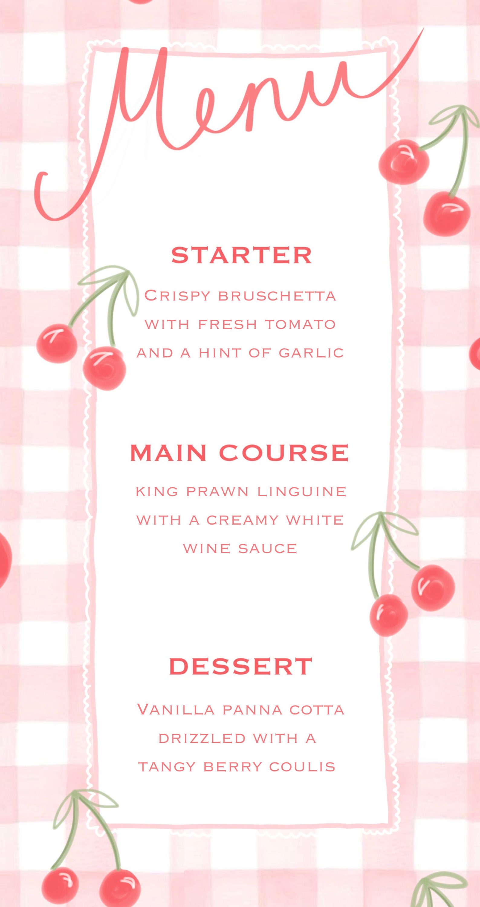 Cherry Menu Editable Template Perfect for Weddings, Dinner Parties ...