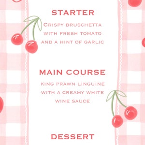 Cherry Menu Editable Template Perfect for Weddings, Dinner Parties ...