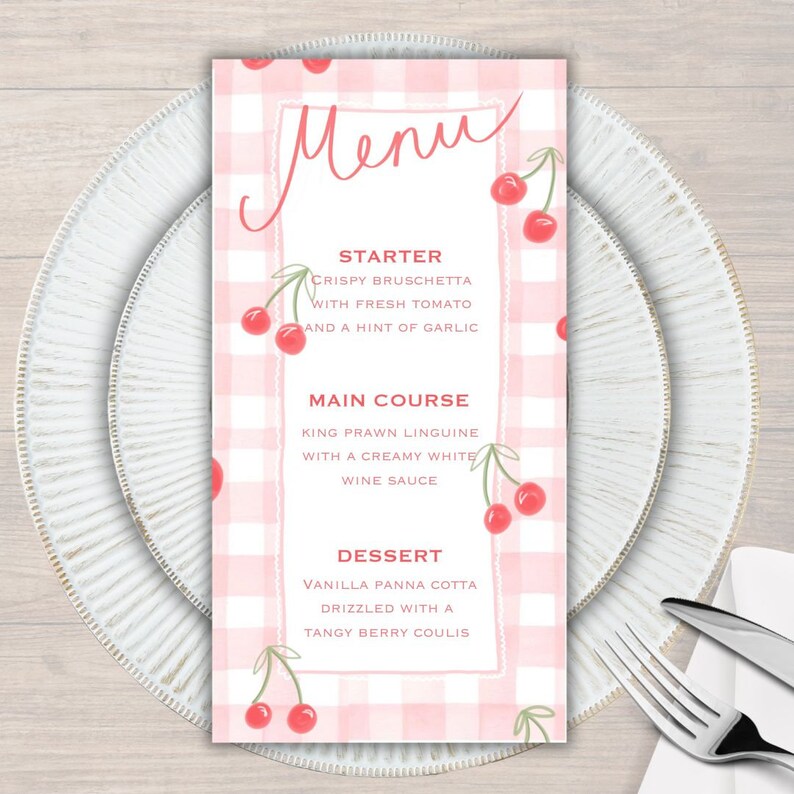 Cherry Menu Editable Template Perfect for Weddings, Dinner Parties ...