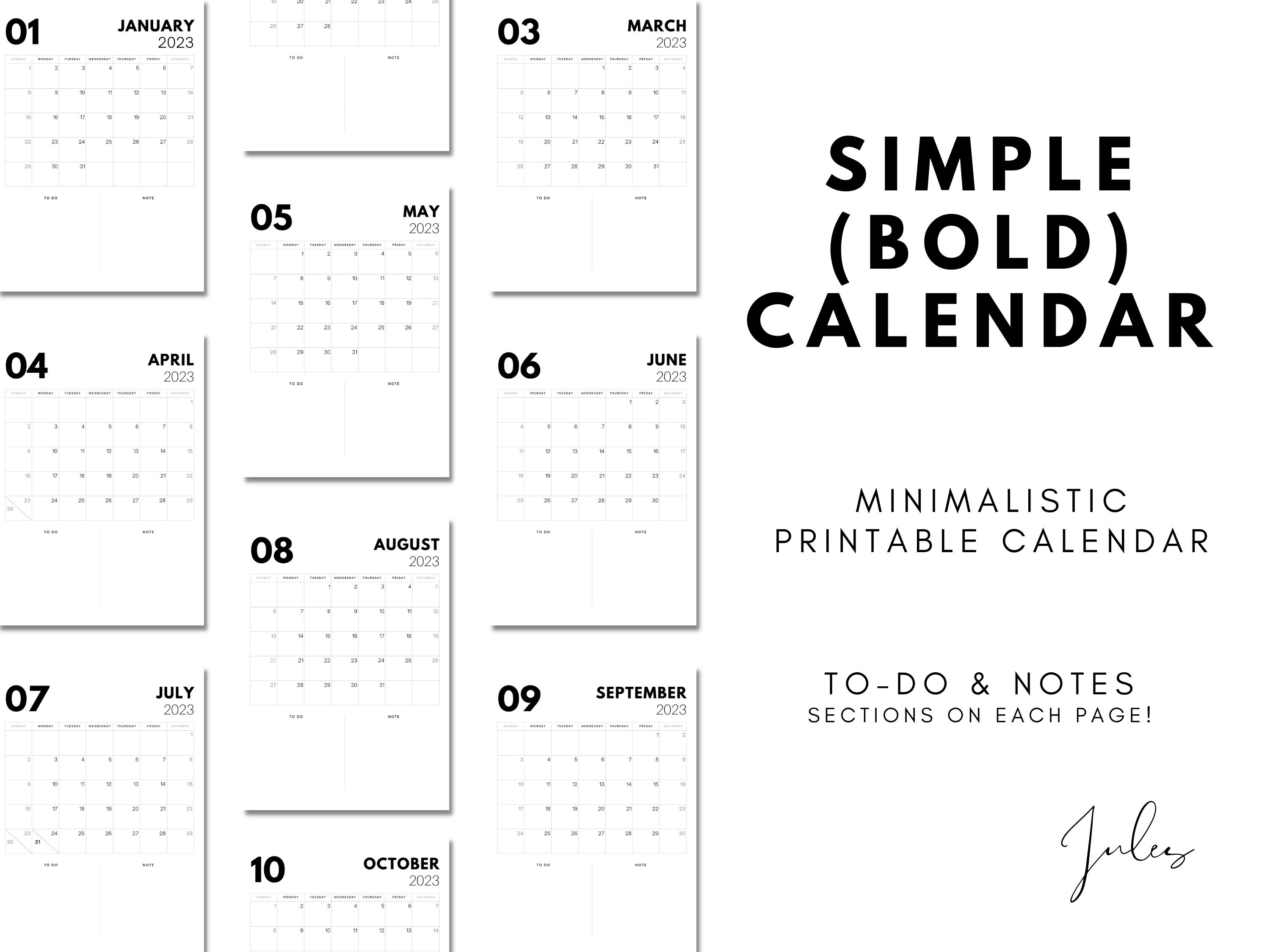 Simple (bold) Printable Calendar (a4/letter) - Etsy