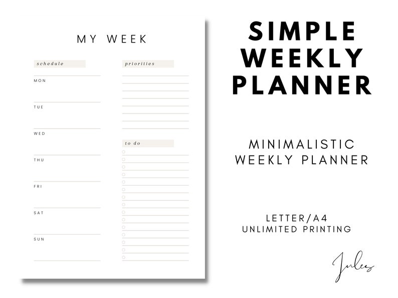 Printable Simple Weekly Planner (a4/letter) - Etsy