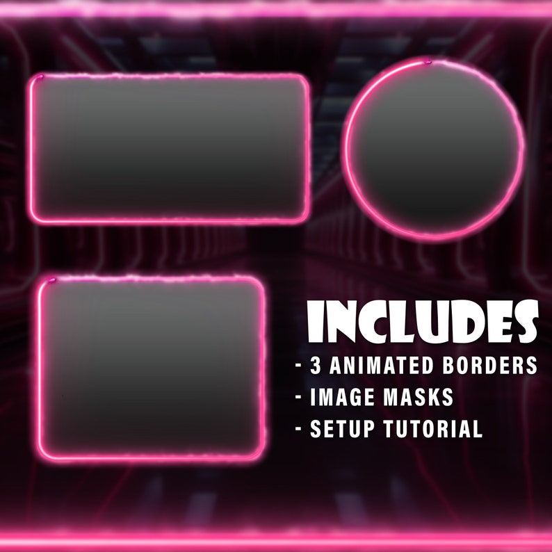 3 ANIMATED Neon Webcam Border Pack, Pink, Webcam Overlays for Twitch ...