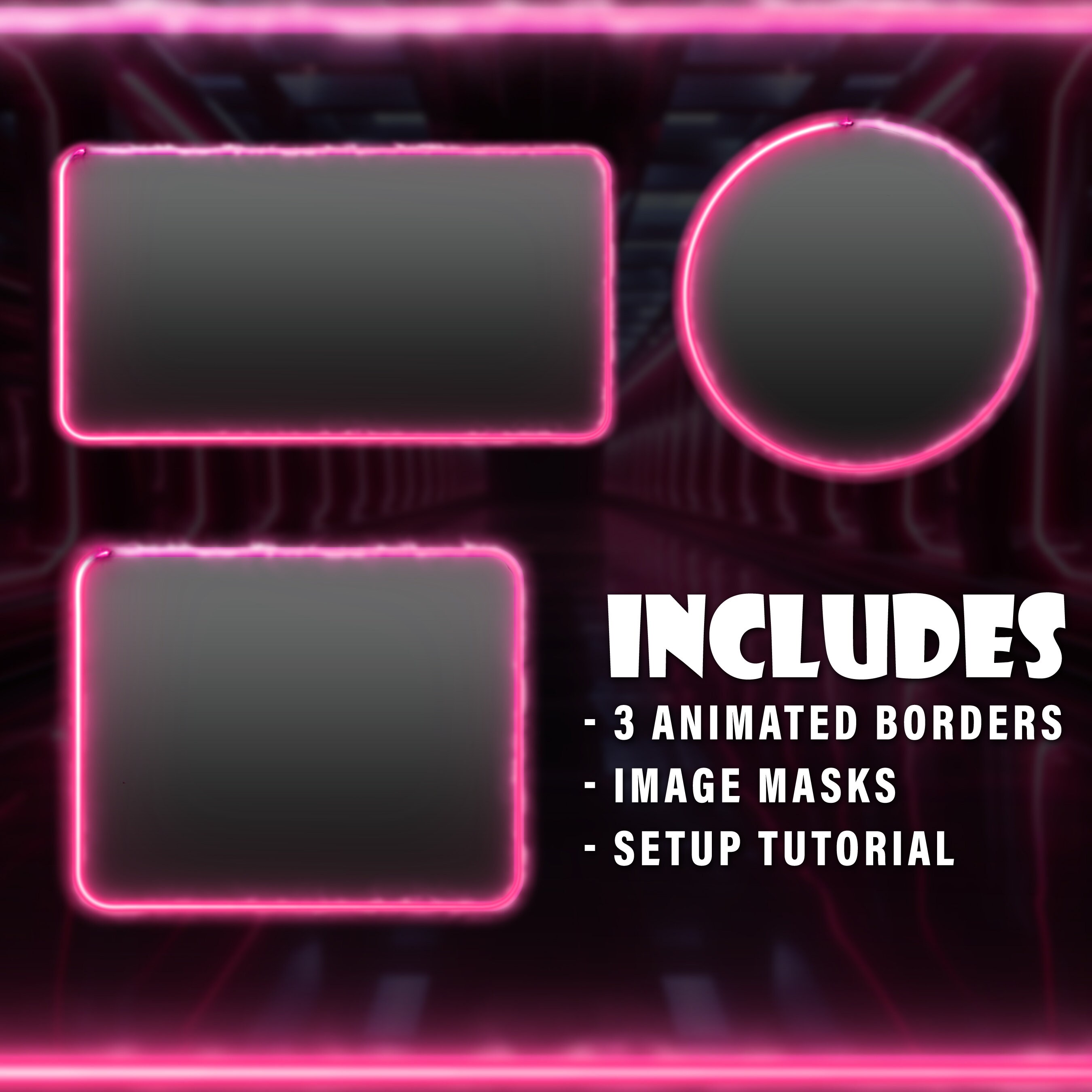 3 ANIMATED Neon Webcam Border Pack, Pink, Webcam Overlays for Twitch ...
