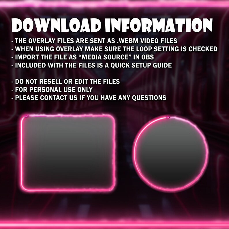 3 ANIMATED Neon Webcam Border Pack, Pink, Webcam Overlays for Twitch ...