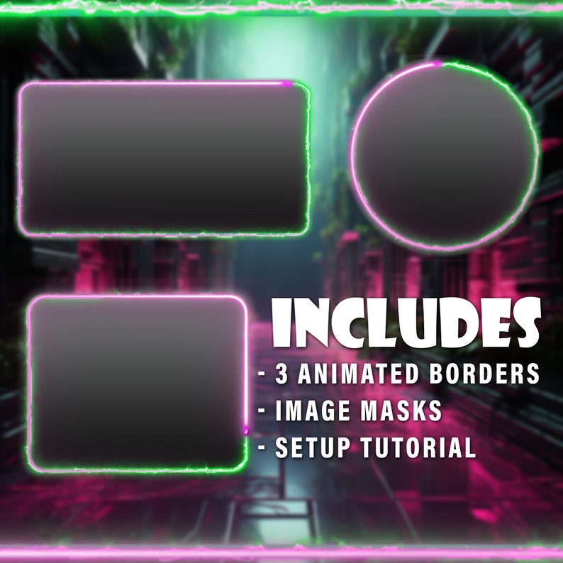 3 ANIMATED Neon Webcam Border Pack, Watermelon, Pink and Green, Webcam ...