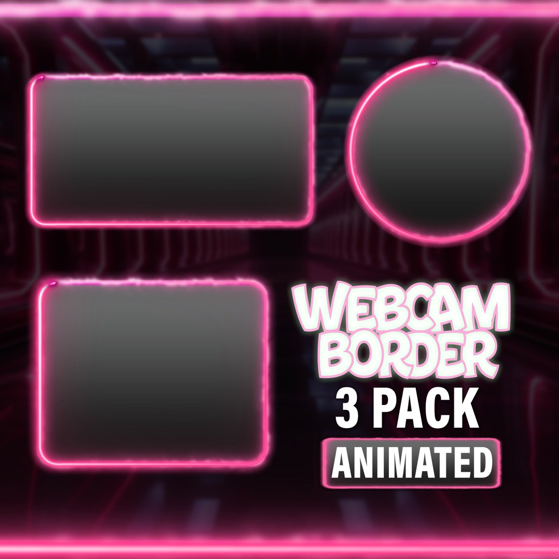 3 ANIMATED Neon Webcam Border Pack, Pink, Webcam Overlays for Twitch ...