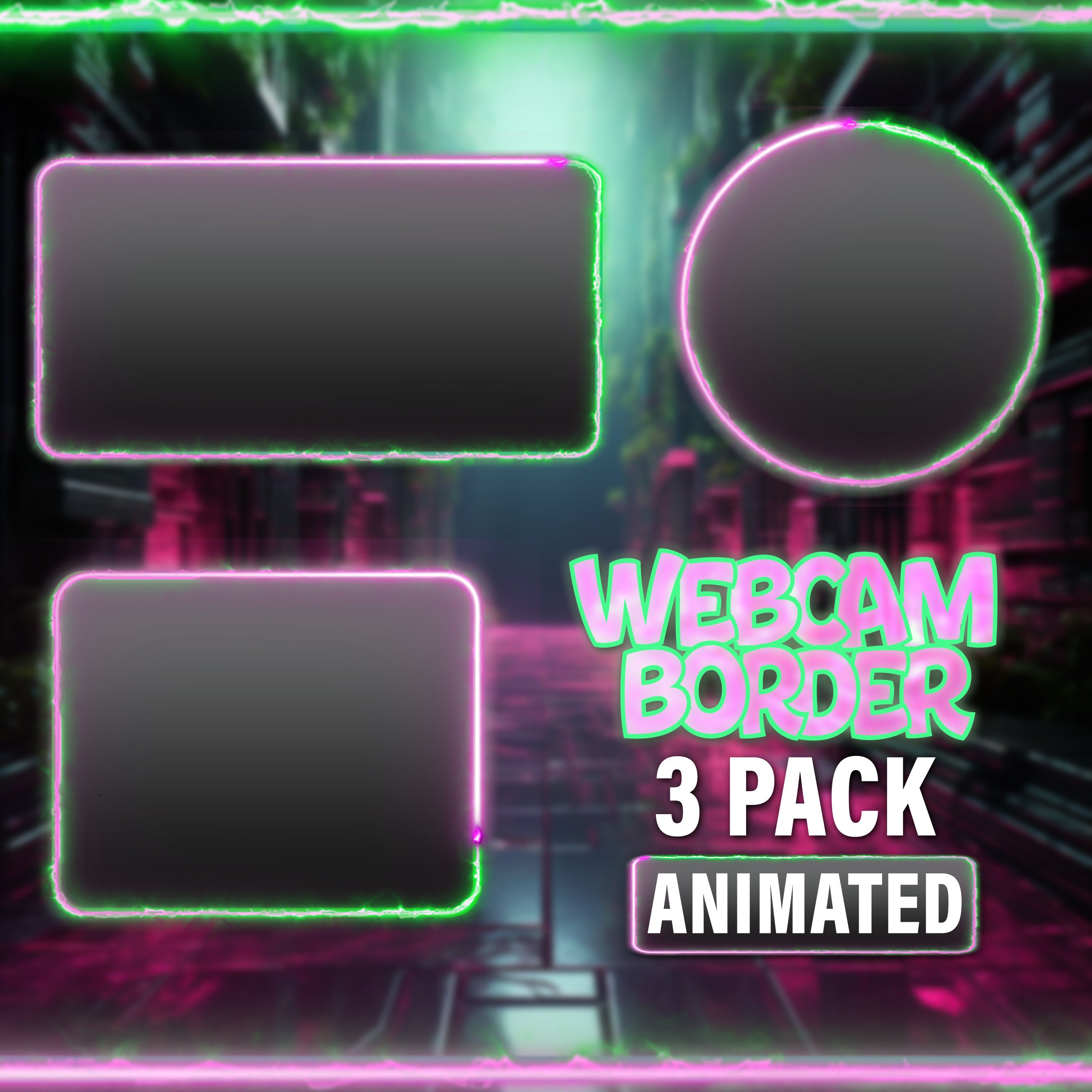 3 ANIMATED Neon Webcam Border Pack, Watermelon, Pink and Green, Webcam ...
