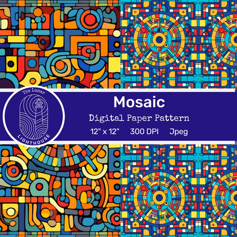 12 Mosaic Tile Patterns, Retro Pattern, Flower Background, Printable ...