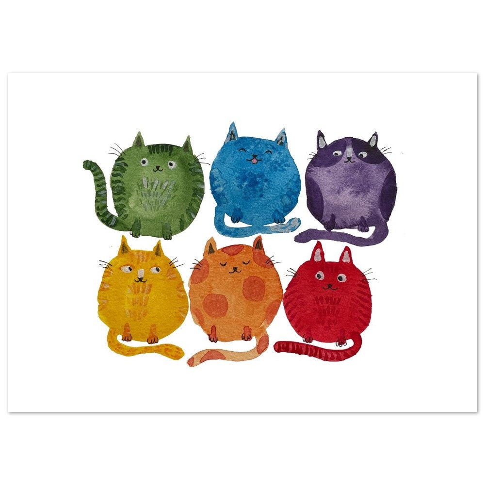 Cute Fat Cat. Color Poster, Print, Wall Art Decor. Cat Lover Gift, Cute ...