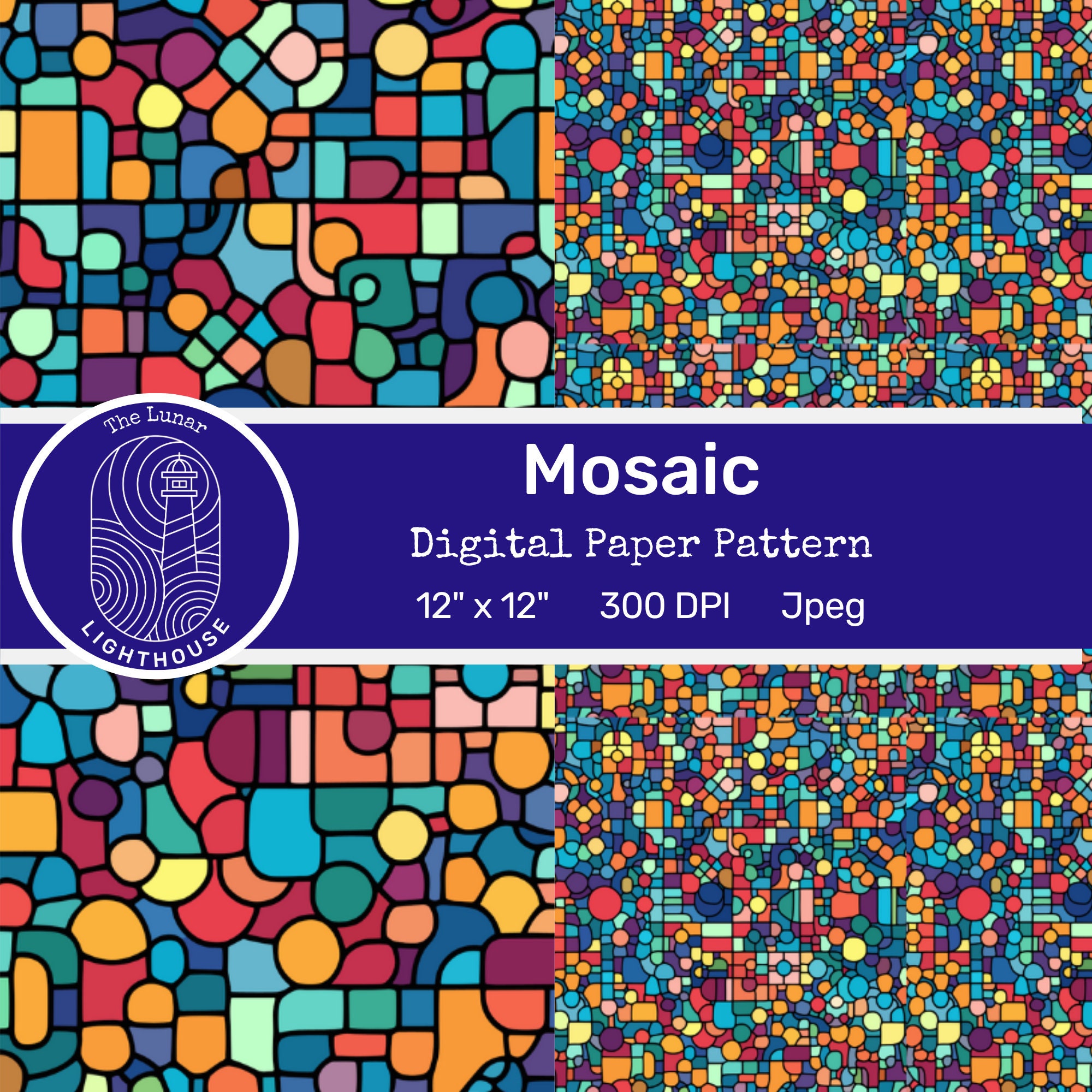 12 Mosaic Tile Patterns, Retro Pattern, Flower Background, Printable ...