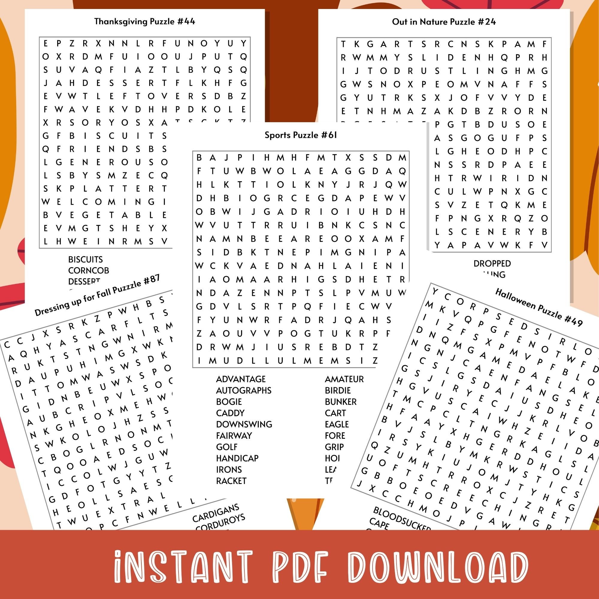 Fall Word Search Printable Game. Easy Digital Download. Autumn Games ...