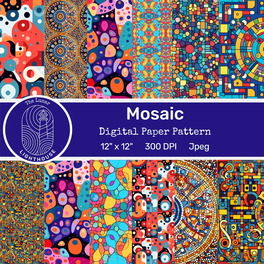 12 Mosaic Tile Patterns, Retro Pattern, Flower Background, Printable ...