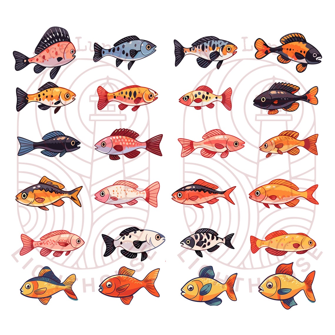 26 Cartoon Fish Clipart in PNG and SVG. Fishing Download - Instant ...