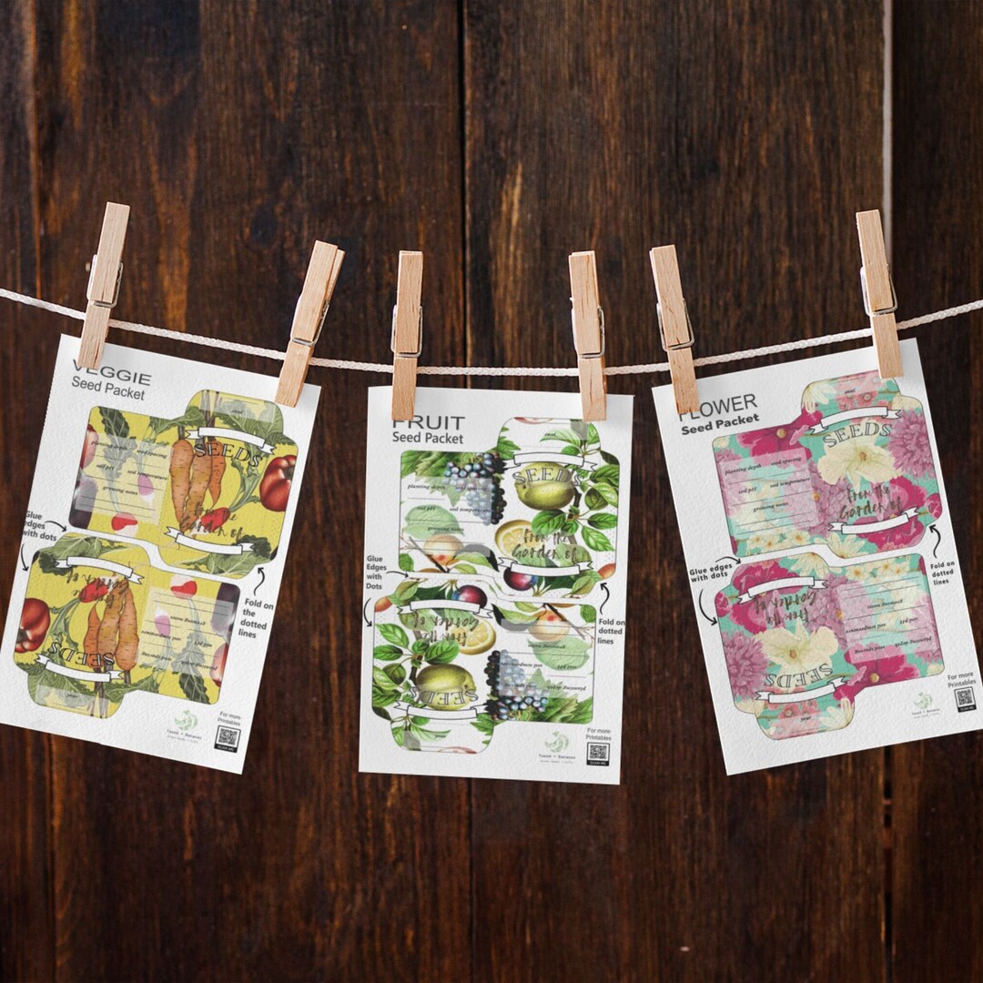Printable Garden Seed Saver Packets. Bundle of Vintage Flowers, Fruits ...