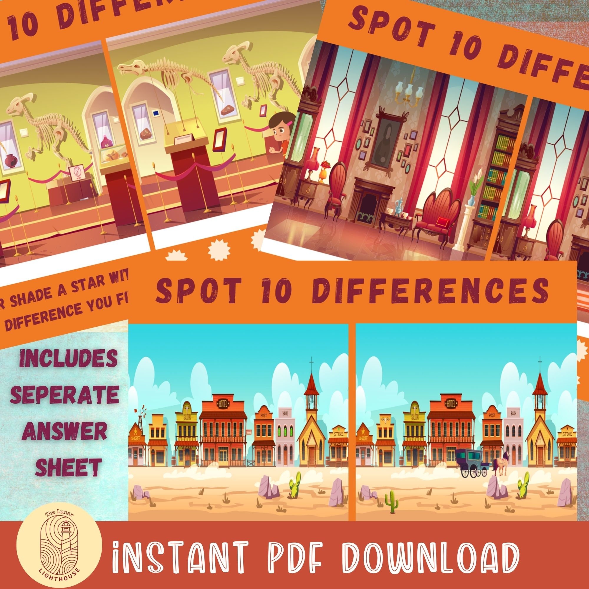 Fun Spot the Difference Puzzle Game. Instant Download Printable. Family ...