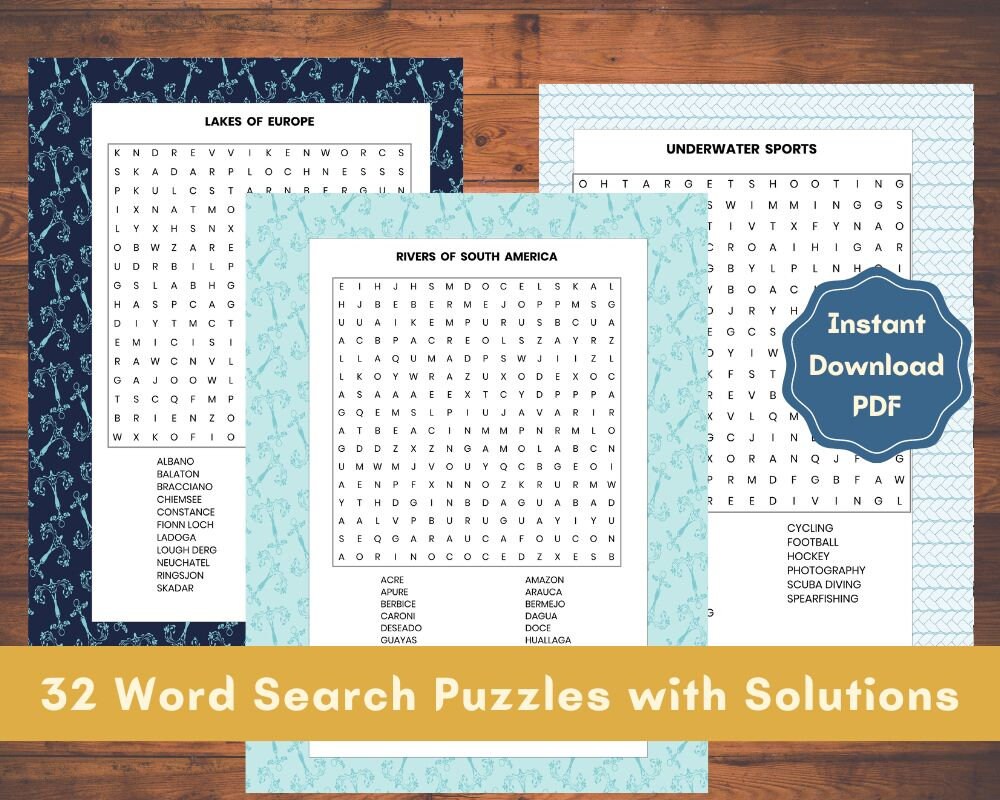 Oceans, Rivers and Lakes Themed Word Search Printable Puzzles With ...