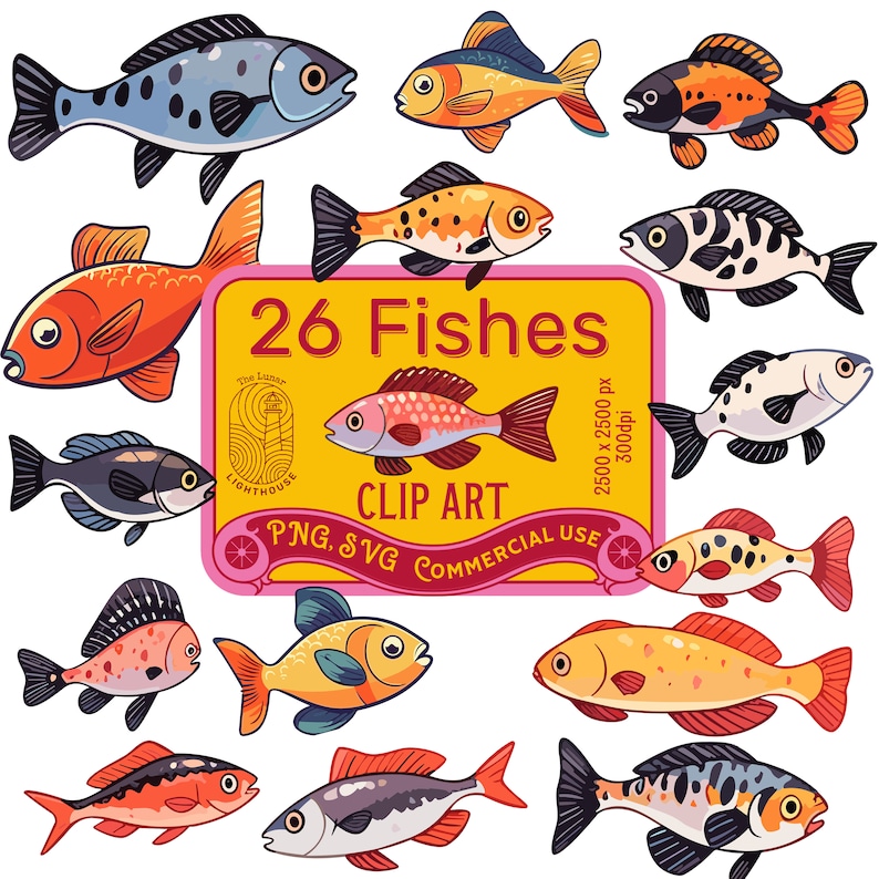 26 Cartoon Fish Clipart in PNG and SVG. Fishing Download - Instant ...