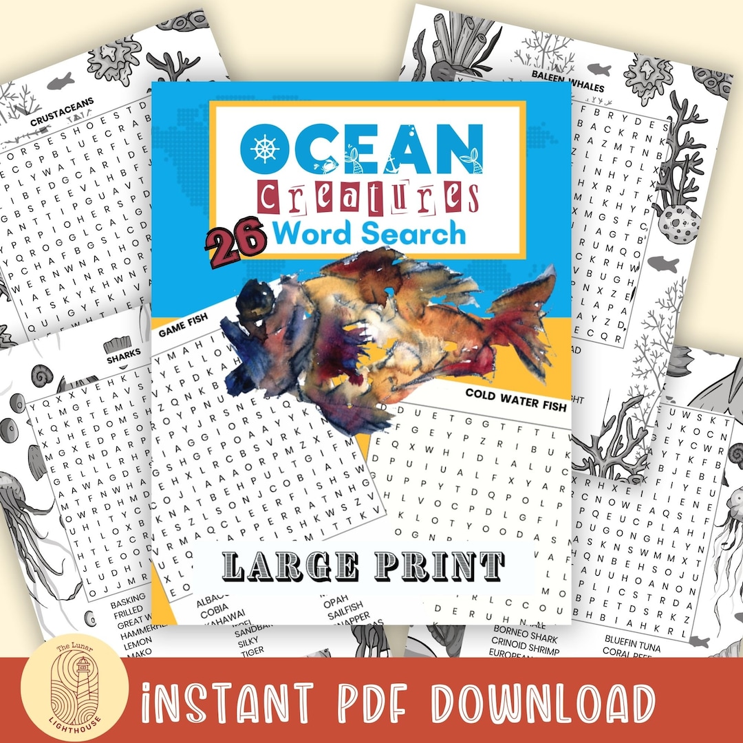 Ocean Creatures Word Search for All Ages. Instant Digital - Etsy