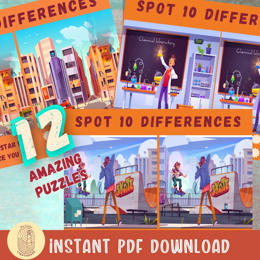 Fun Spot the Difference Puzzle Game. Instant Download Printable. Family ...