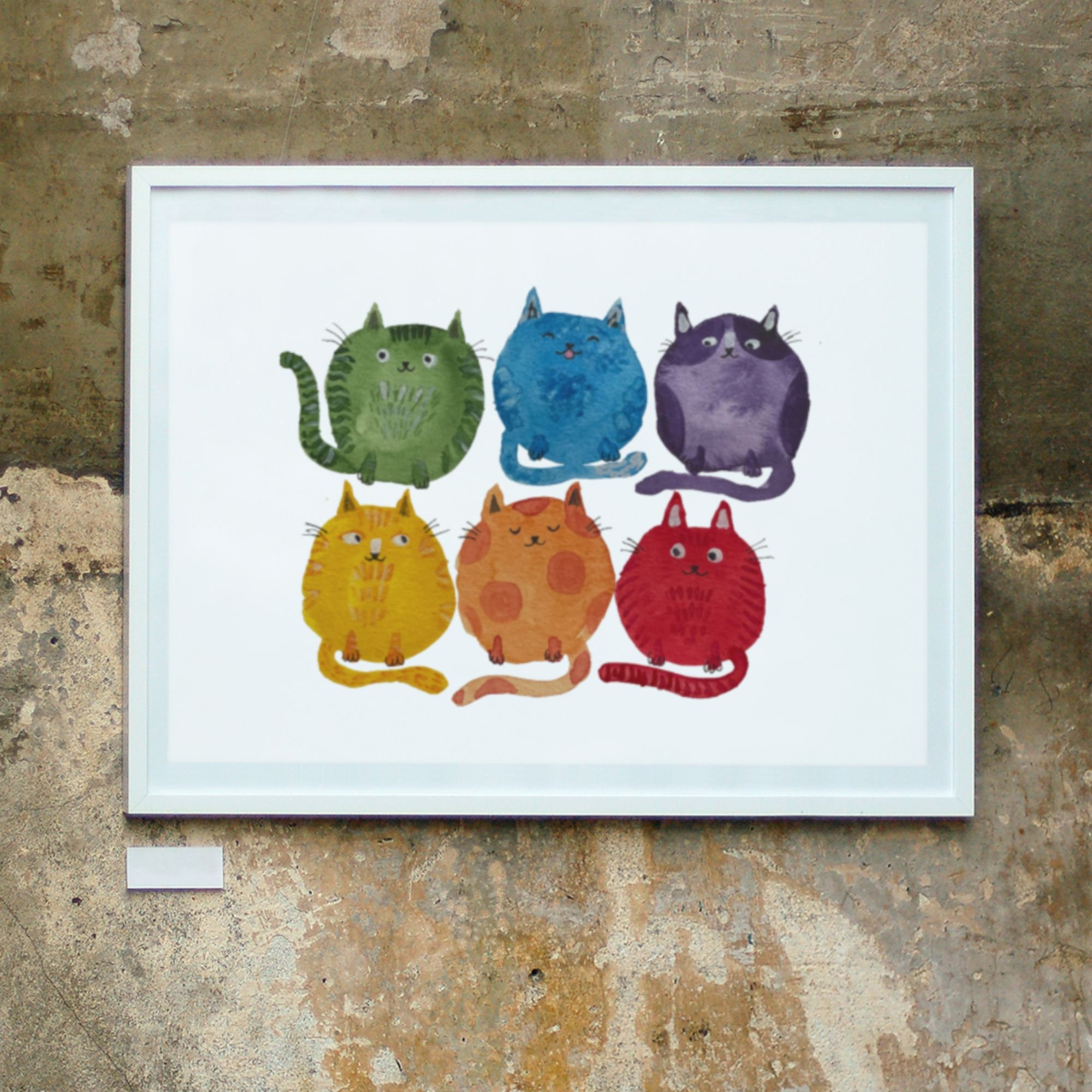 Cute Fat Cat. Color Poster, Print, Wall Art Decor. Cat Lover Gift, Cute ...