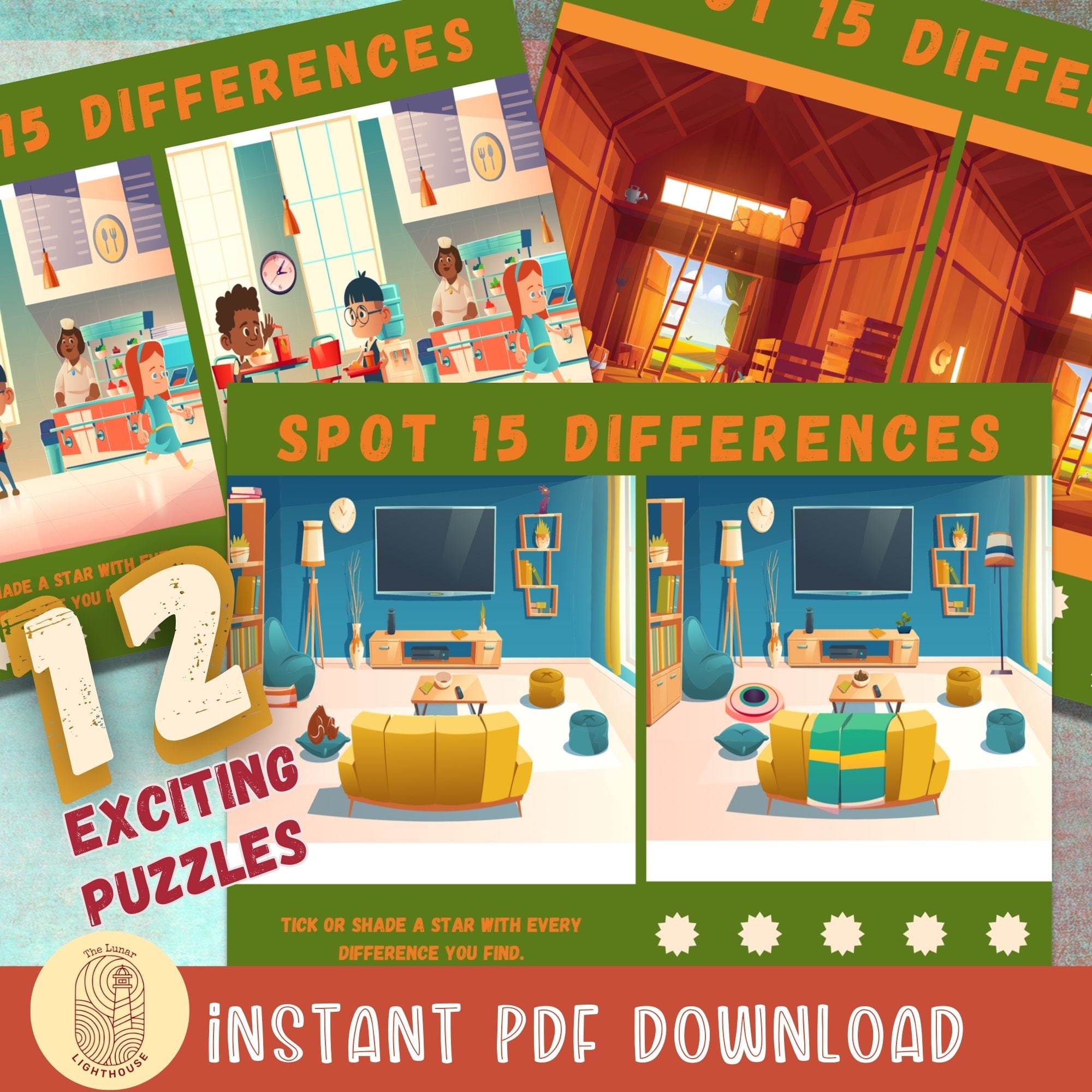 Challenging Spot the Difference Puzzle Game. Easy Instant Download ...