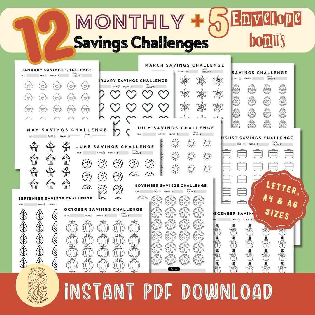 Monthly Savings Challenge Printable Cash Envelope Printable Monthly ...