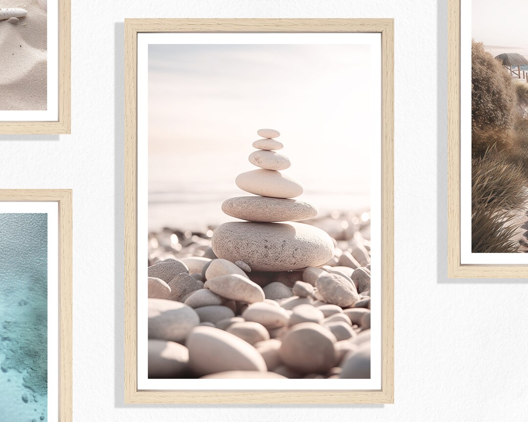 Beach Pebbles Print (P), Balanced Stones, Coastal View, Zen, Sea, Shore ...