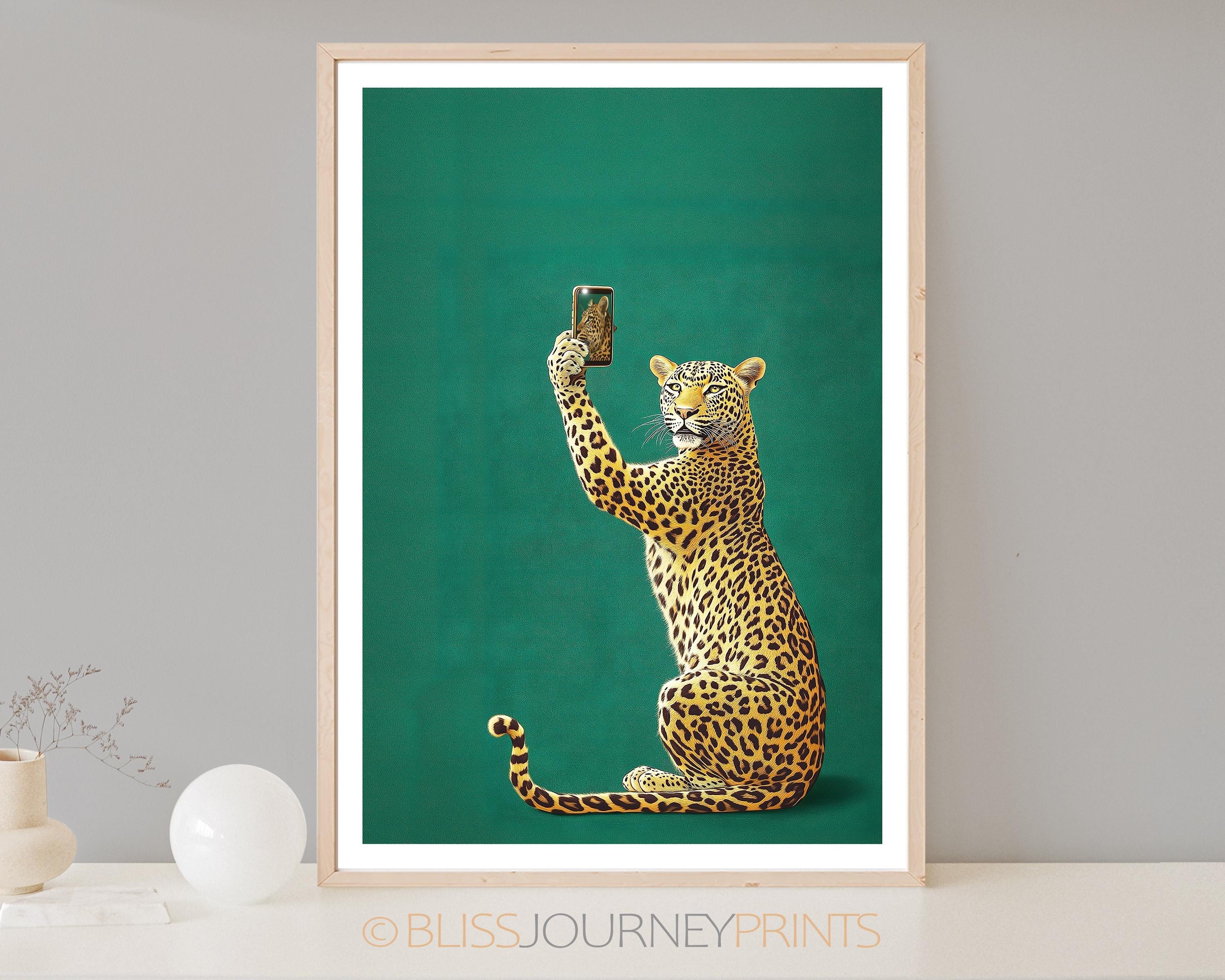 Leopard Selfie Print, Fashion Poster, Funny Animal Picture, Leopard ...