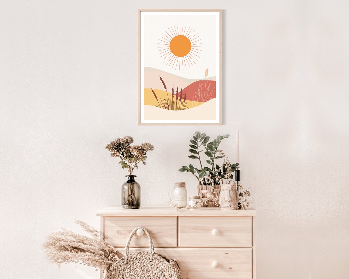 Sun Print 01, Sun Poster, Boho Landscape Wall Art, Minimalistic Wall ...