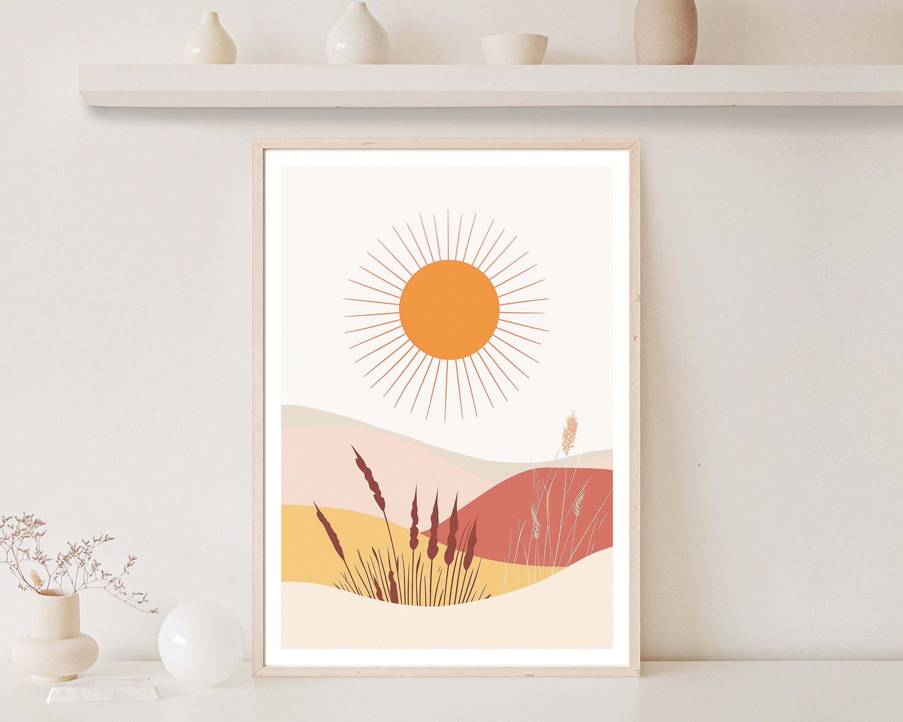 Sun Print 01, Sun Poster, Boho Landscape Wall Art, Minimalistic Wall ...