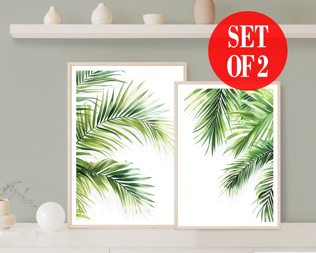 Palm Leaf Watercolor Print Set: Tropical Green Botanical Wall Art - Etsy