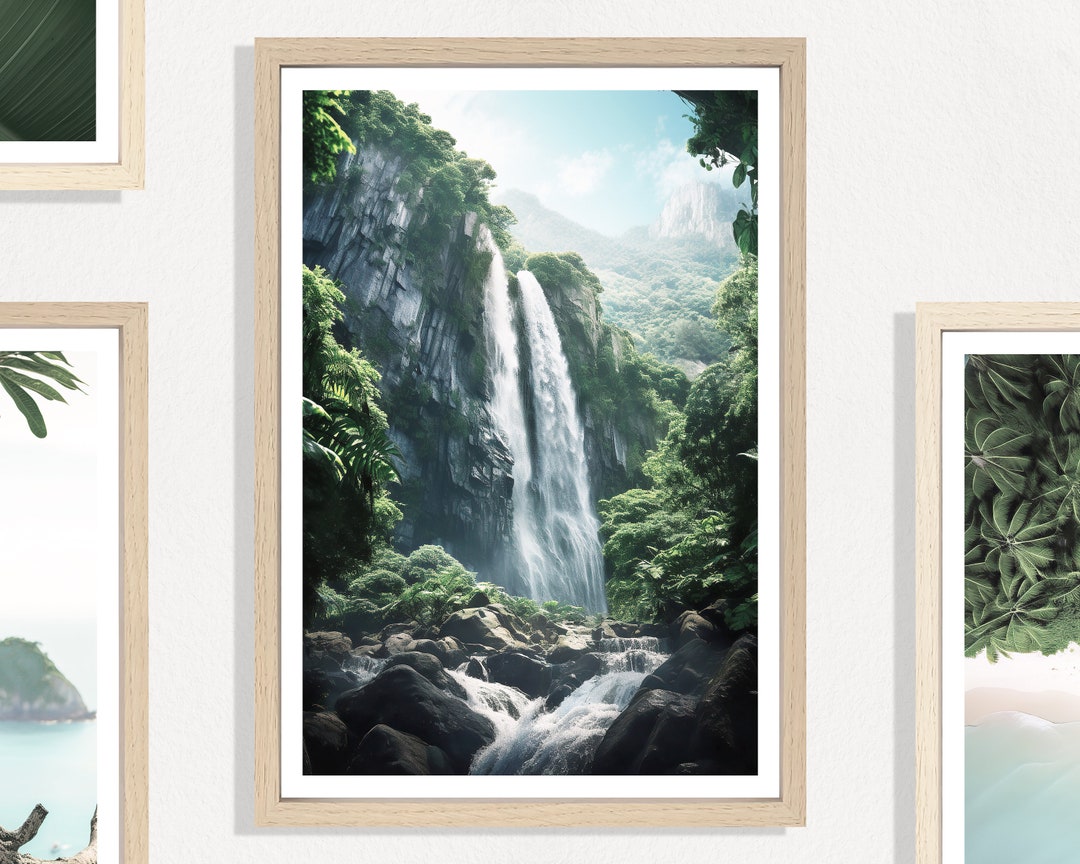 Waterfall Print (P), Waterfall Poster, Tropical Picture, Jungle Wall ...