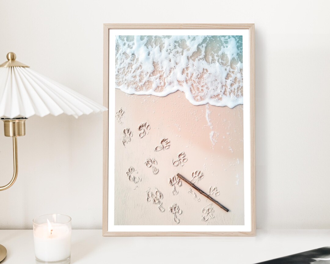 Beach Dog Paw Print, Coastal Pet Decor, Dog Lover Gift, Minimalist ...