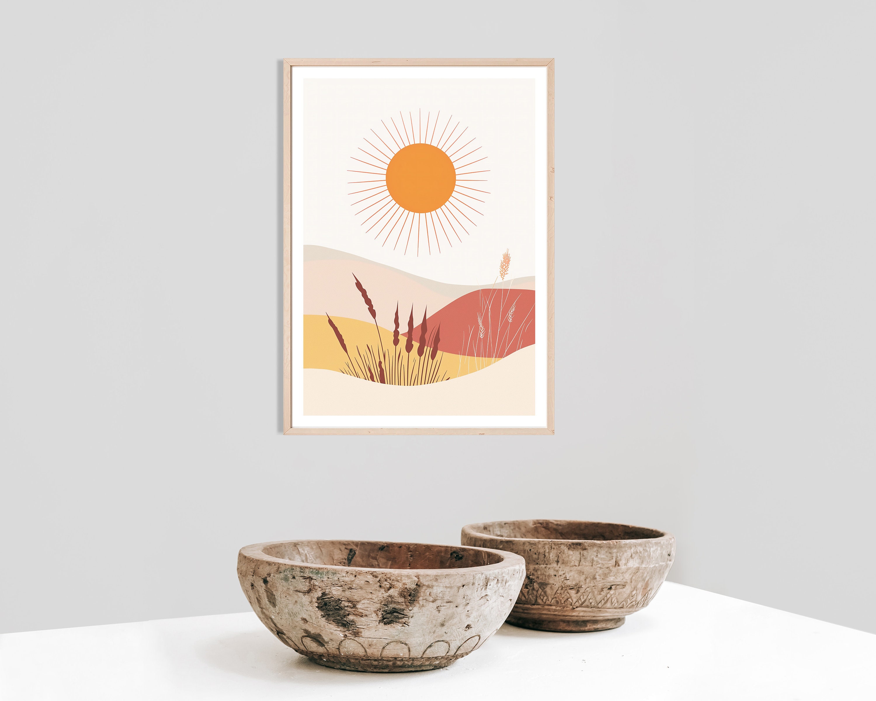 Sun Print 01, Sun Poster, Boho Landscape Wall Art, Minimalistic Wall ...