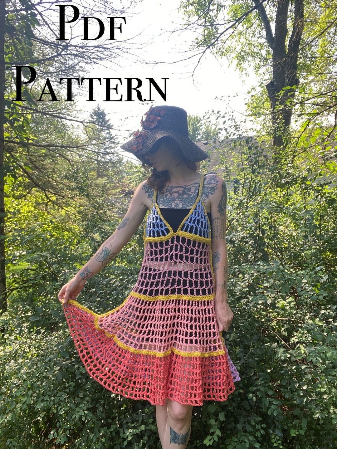 Three Layer Color Cake Mesh Dress PDF Pattern Tiered Crochet Dress ...