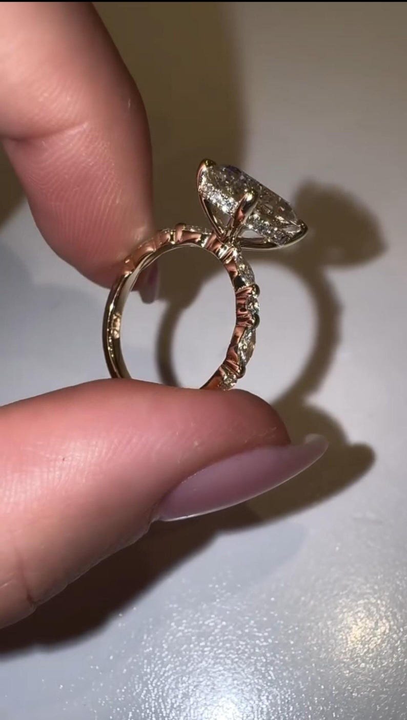 3CT Oval Cut Moissanite Engagement Ring, 14k Solid Yellow Gold Half ...