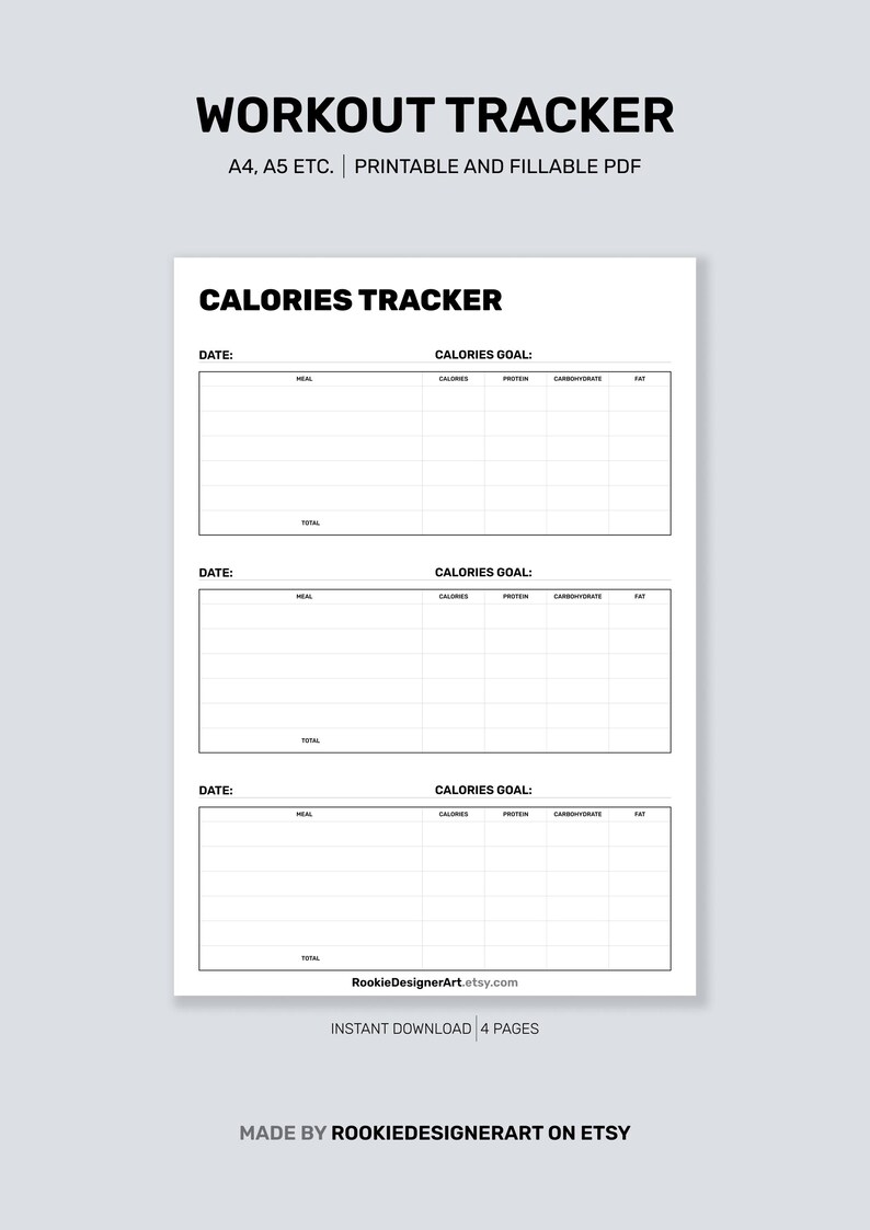 Workout Tracker Printable, Workout Tracker Fillable, Exercise Tracker ...