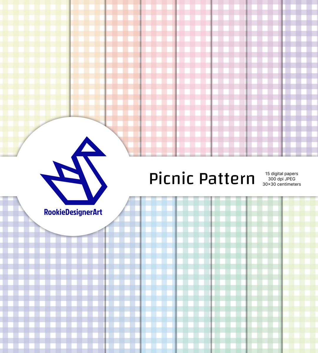 Picnic Pattern Digital Paper, Gingham Picnic Pattern Digital Paper ...