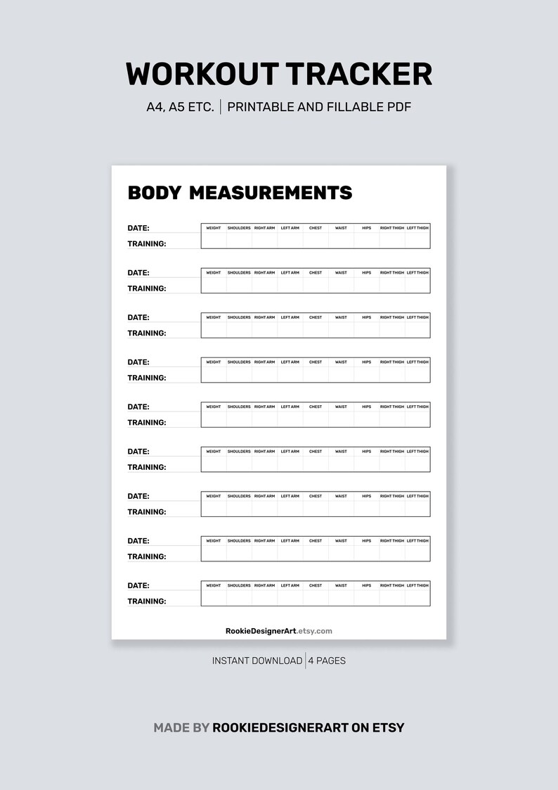 Workout Tracker Printable, Workout Tracker Fillable, Exercise Tracker ...