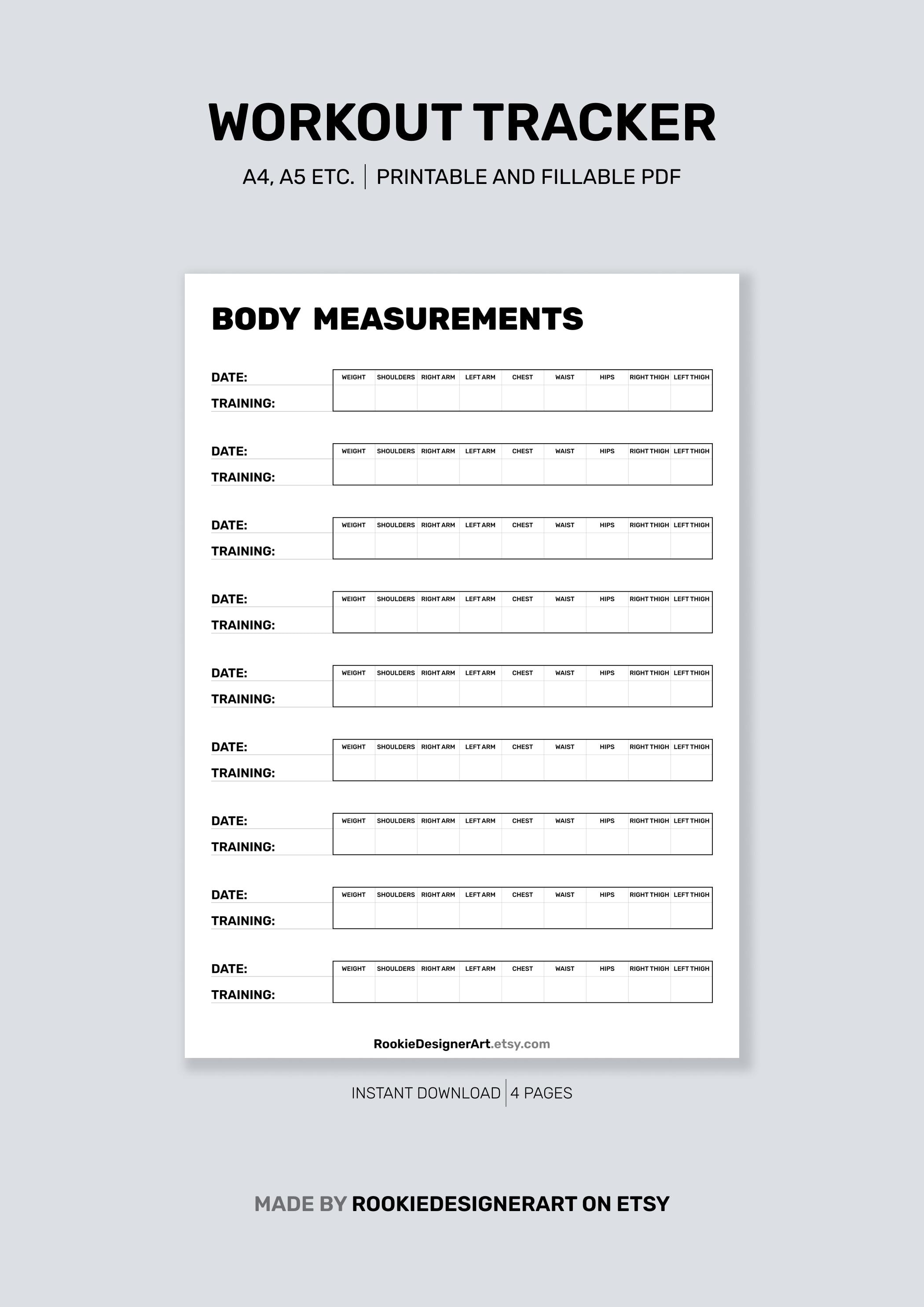 Workout Tracker Printable, Workout Tracker Fillable, Exercise Tracker ...