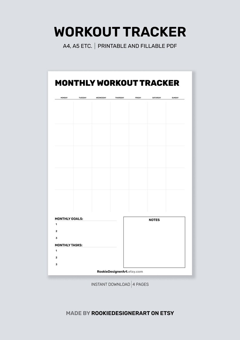 Workout Tracker Printable, Workout Tracker Fillable, Exercise Tracker ...