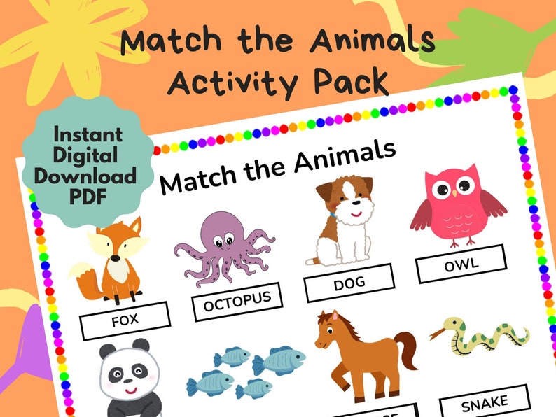 5 Page Match the Animals Pack, Animal Matching Activity for Toddlers ...