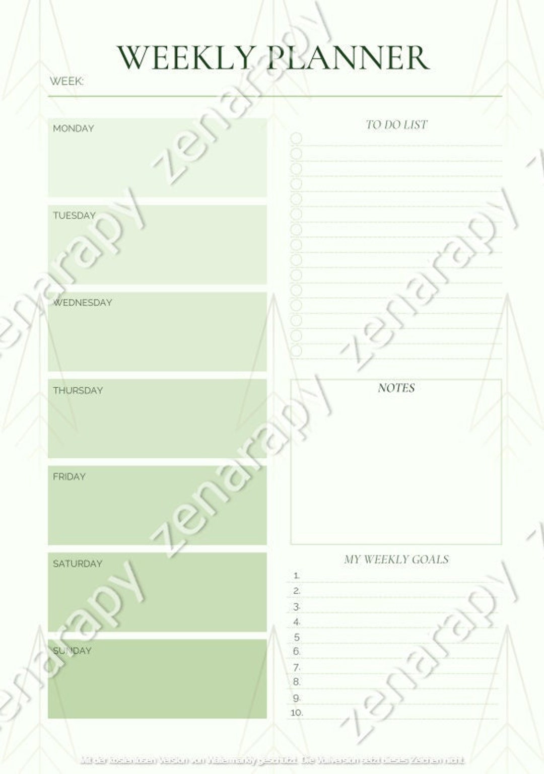 Cute Weekly Planner fade Digital Product Printable Organizer Matcha ...