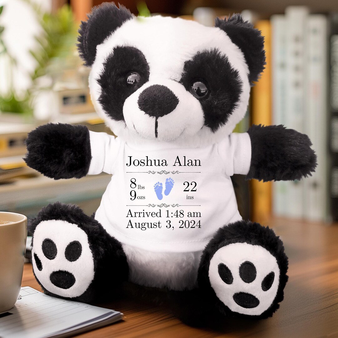 Personalized Panda, Custom Plush Stuffed Panda, Baby Boy Birth ...