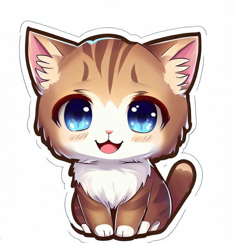 Anime Style Cat Sticker Printable Bundle ,12 Cats Png and Pdf Downland ...